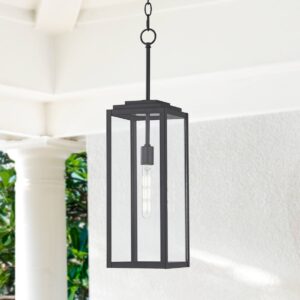 john timberland titan modern outdoor hanging ceiling light fixture mystic black 27 1/4" clear glass panel for exterior barn deck house porch yard patio outside garage front door garden home roof