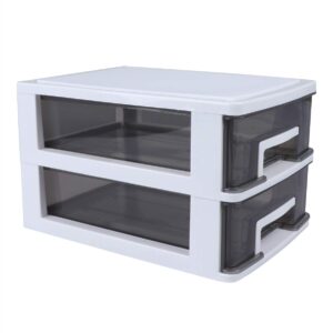 besportble household double- layer storage cabinet plastic drawer type closet portable multifunction storage rack organizer furniture (white frame and transparent black)