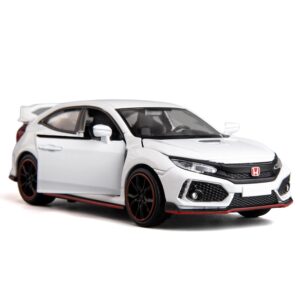 rmz city compatible for 1:32 diecasting alloy honda civic type-r car model toy car，pull back alloy car with lights and sound, open door for kids gift, cars for kids ages 3-5,children‘s gift white