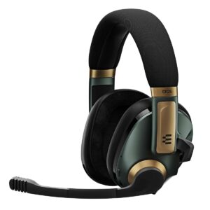 epos gaming h3pro hybrid gaming headset - pc headphones with microphone - noise-cancellation, adjustable, smart button audio mixing, bluetooth, gaming suite, surround sound - (racing green)