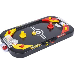 gamie 2 in 1 sports tabletop game for kids, soccer and hockey table game for indoor fun, includes pucks, balls, and strikers, fits on table or floor for hours of action-packed play