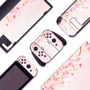 belugadesign sakura switch skin | pastel sticker wrap vinyl decal | cute japanese flower cherry blossom moon compatible with nintendo switch (switch standard, pink white)