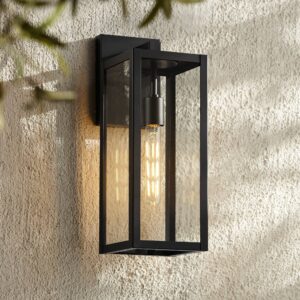 john timberland titan modern industrial outdoor wall light fixture mystic black metal 17" clear glass damp rated for exterior house porch patio outside deck garage yard front door garden home