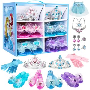 tomons princess toys dress up shoes and jewelry - 4 pairs of heels shoes and pretend play jewelry toys princess accessories set for toddler girls beauty birthday gifts aged 3 4 5 6 years old