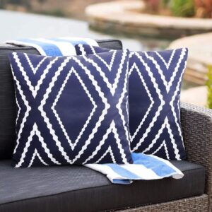 adabana outdoor waterproof boho throw pillow covers geometric pillow cases for patio garden set of 2, 18 x 18 inches navy blue