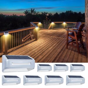 bridika solar fence lights, color glow led solar light outdoor waterproof for backyard patio wall step deck pool garden holiday and home decorations (warm white and rgb color changing, 8 packs)