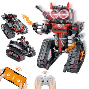 vintop remote control robot building kit for boys 6-12, 3-in-1 stem remote & app controlled coding gear robot/tank/rc car, 419 pcs science learning educational building blocks toy set gift for kids