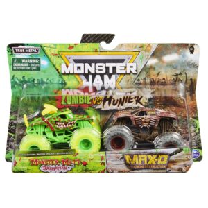 monster jam 2020 zombie vs hunter 1:64 scale 2-pack, monster mutt dalmatian vs max-d maximum destruction