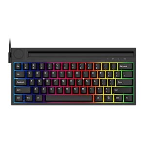 yunzii ajazz k620t wireless mechanical keyboard with integrated stand phone holder with 61 keys，rgb backlit, volume botton, and pbt keycaps for win/mac/gaming (blue switch,black)