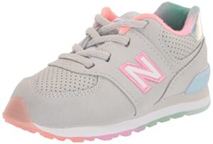 new balance kid's 574 v1 bungee sneaker, summer fog/lemon haze/uv glo, 9 toddler