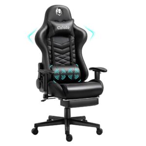 czlolo gaming chair with footrest and massage, pu leather video game chair racing style gaming computer chair, high back adjustable recliner gamer chair for adults, black