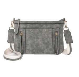 vr nyc women's zip closure faux-suede adjustable strap crossbody bag, charcoal