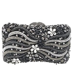 boutique de fgg women crystal clutch evening bags wedding party rhinestones handbags ladies gala dinner purses (black&grey)