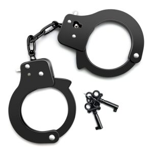 auyyosk toy metal handcuffs with key,safety party supplies accessory pretend play hand cuffs for kids children (black)