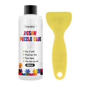 yakamoz updated jigsaw puzzle glue with applicator for adults and children clear water-soluble special craft puzzle glue, non-toxic and quick dry for 3000/4500/5000 pieces of puzzle,200ml