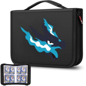 rhcom 4-pocket trading cards binder, 320cards collector album holder compatible with pm cards and all tcg cards.(dragon)