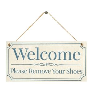 koqwez33 elegant sign welcome, please take off your shoes, porch decoration wooden door decoration home garden decoration wall decoration, wooden sign hanging christmas decoration blue