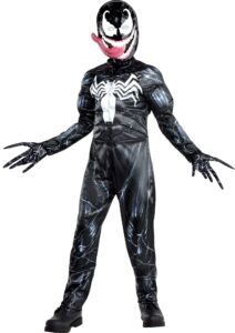 amscan venom halloween costume for kids, marvel, medium 8-10, includes jumpsuit, mask and gloves