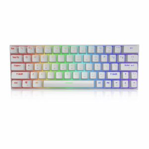 ractous rtk63p 60% mechanical gaming keyboard rgb backlit pbt keycaps 63key ultra-compact wired keyboard programmable for pc/mac gamers,hot-swappable optical red switch (white)