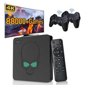 kinhank super console x king,retro game console with 88000+ games,compatible with most emulators,emuelec 4.5/android 9.0/coree 3 systems,4k uhd output,2.4+5g wifi, voice remote control,2 gamepads