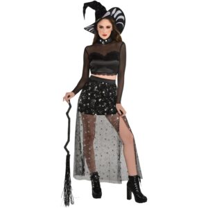 amscan lunar witch costume for women; includes hat, shirt, skirt; small multicolor