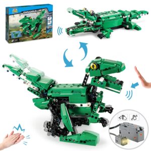 qlt dinosaur building toy, compatible with lego, moved by gesture or voice control, stem building kit best gift for jurassic lovers age 8 9 10 11 12+