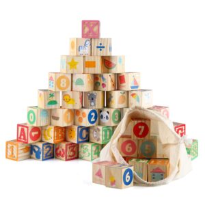 fopnets wooden abc building blocks 36 large stacking and building blocks for toddlers colorful alphabet number icons preschool educational montessori toys for boys girls gifts