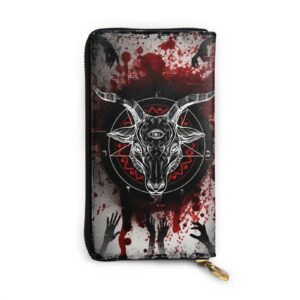 yangdada pentagram with demon baphomet satanic goat head cowhide leather clutch print long wallet for women purse ladies organizer zip around cards phone holder