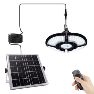 chunhee solar pendant light outdoor indoor, solar powered shed light with adjustable panel,ip65 waterproof solar motion sensor lights with remote control,for garden, garage,patio,yard