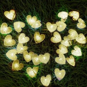 jian heart-shaped solar string light, string lights outdoor garden, 5m 20 led decorative light garden lights for wedding party patio home christmas tree decorations for christmas (warm white)