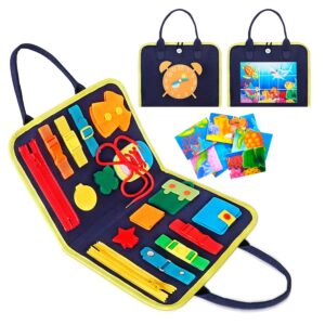 busy board toys for toddlers, montessori toys gifts for 3-5 year old boys & girls, preschool toddler activities educational travel toy learning basic dress skills