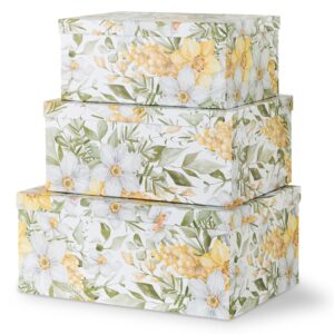 soul & lane garden glory decorative boxes with lids - set of 3: floral photo storage, stackable small home decor boxes, nesting gift cartons, boho print mache containers, cardboard document storage