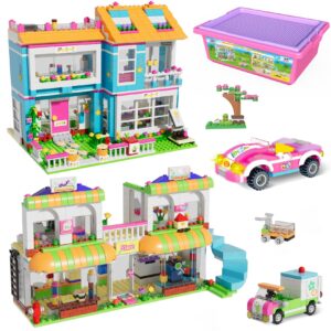 friends house building toy set for girls, friends family house supermarket building kit with storage box, creative roleplay building blocks toy gifts for kids boys girls aged 6-12 (1657 pieces)