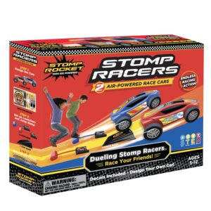 stomp racers air powered race cars by stomp rocket, 2 car racer pack - dueling stomp racers toy car launcher - fun backyard & outdoor multi-player kids toys gifts for boys, girls & toddlers