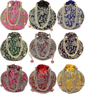 flyingasedgle handicrafts and jewellery designer women potli bags or wristlets or rajasthani batwa for wedding & parties, best for gifting (pack of 10 potali)