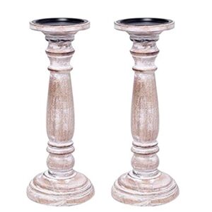 hosley's set of 2 farmhouse wood pillar distress finish candleholder 12 inch high. ideal gift for wedding, party, home, spa, reiki, aromatherapy, votive candle gardens o3