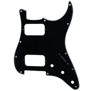 musiclily pro 11 holes round corner hh strat pickguard 2 humbuckers for american/mexican fender standard stratocaster electric guitar, 3ply black