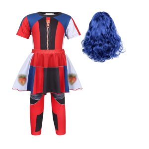 henzworld descendants evie costume kids halloween cosplay birthday gift pretend play dress up fancy party clothes pants set wig red,7-8 years