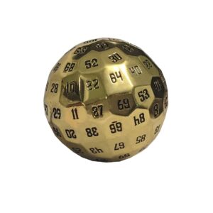 metal 100 sided polyhedral dice (d100) | shiny gold color with black numbering