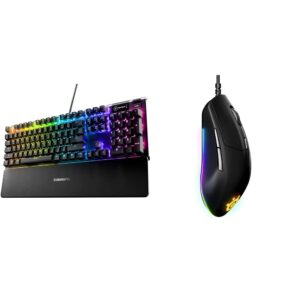 steelseries apex 5 hybrid mechanical gaming keyboard – per-key rgb illumination – aircraft grade alu with rival 3 gaming mouse