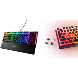 steelseries apex 7 mechanical gaming keyboard – oled smart display – usb passthrough and media controls – tactile and quiet – rgb backlit (brown switch) with prismcaps-double shot keycaps