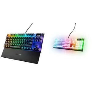 steelseries apex 7 tkl compact mechanical gaming keyboard – oled smart display – usb passthrough and media controls – linear and quiet – rgb backlit (red switch) with prismcaps-double shot keycaps