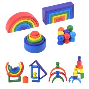 wodi mini wooden rainbow stacking toy 27 pcs early educational sorting nesting building blocks matching games montessori sensory toys learning gifts for preschool kids boys and girls age 3+