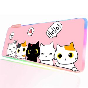 pink kawaii cat rgb gaming mouse pad 31.5x12 inch pc xl large extended glowing led light up cool mouse pad desk pad non-slip rubber jmiyav computer mouse pad cute mousepad mat 31.5x12 inch