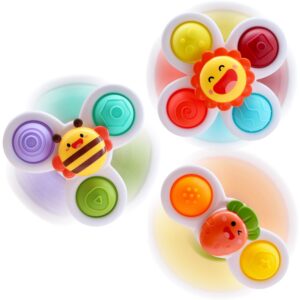 suction cup spinner toys for baby, pop it fidget toys for 1-3 toddlers gifts spinning top sensory toy bath toys birthday gifts for boy girl (3 pcs)