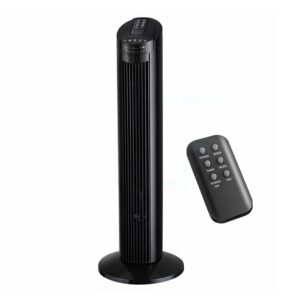 simple deluxe 32 inch electric oscillating tower fan with remote control for indoor, bedroom and home office, black