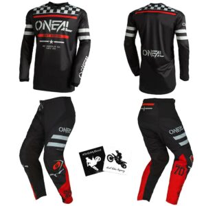 mx outfit o'neal element squadron black kids/youth (12/14 (26)/large) protective pants jersey bundle motocross dirt bike set