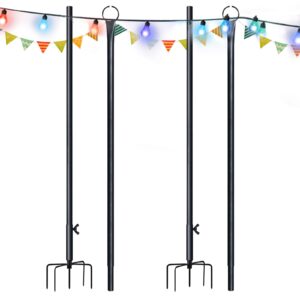 tidyon string light poles for outdoor, 9ft sturdy metal pole for hanging string lights for outside, backyard, patio, wedding