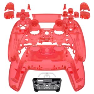 extremerate full set shell with buttons touchpad cover, clear red custom replacement decorative trim shell front back plates compatible with p s 5 controller bdm-030 bdm-040 bdm-050