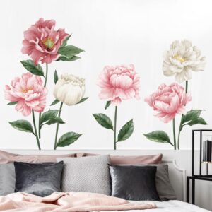 decalmile 6 large peony flower wall decals garden floral wall stickers bedroom living room home office wall decor gift for mom